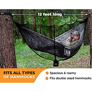 Foxelli XL Hammock Net – 12ft Net for Hammocks, Lightweight Portable Hammock Netting, Fast and Easy Set Up, Fits All Camping Hammocks