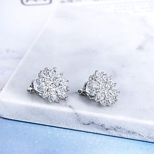 YOQUCOL Bright Cubic Zirconia Crystal Snowflake Flower Shape Clip On Stud Non Pierced Earrings For Women