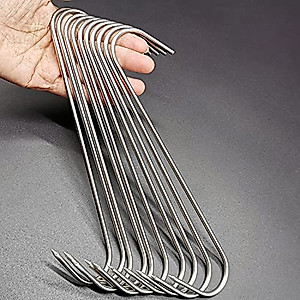 YMXDYM 10 Inch Meat Hooks for Butcher,Heavy Duty Stainless Steel Meat Hooks for Hanging Beef, for Smoker Hot and Cold Smoking,Bacon Hams Duck Turkey, Chicken Hunting Smoking Ribs 6 Pack
