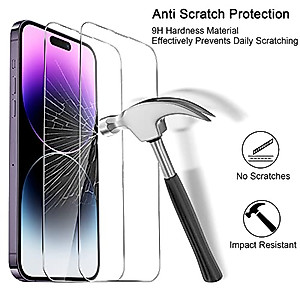 2 Pack Tempered Glass Designed for iPhone 14 Pro Max Screen Protector with 2 Pack Camera Lens Protector Anti Scratch 9H Hardness Ultra Transparent HD Clear Compatible for iPhone 14 Pro Max