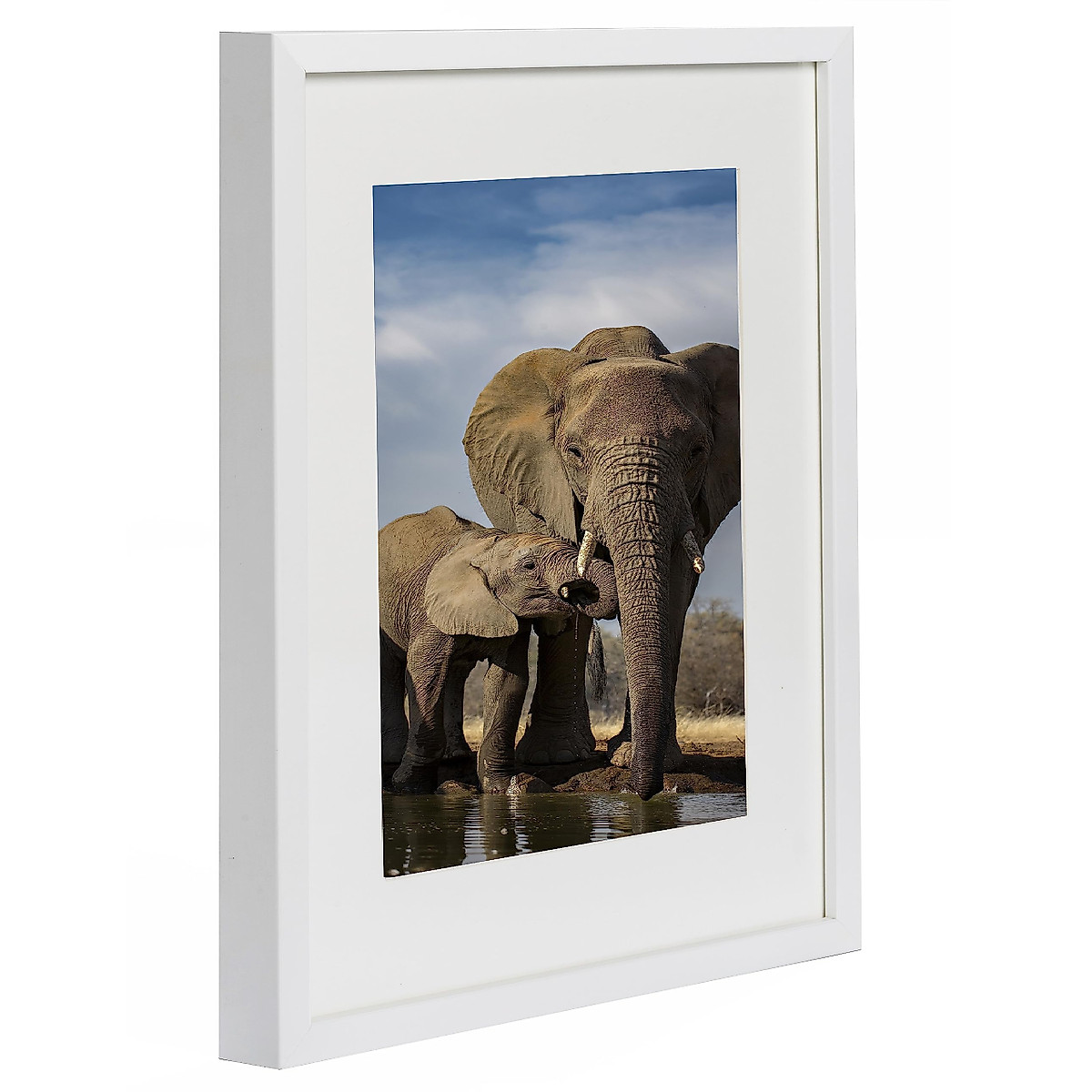 BD ART 12x16 White Picture Frame Made of Wood and High Definition Glass Display Pictures 8x12 with Mat or 12x16 Without Mat - Vertical and Horizontal Wall Mounting