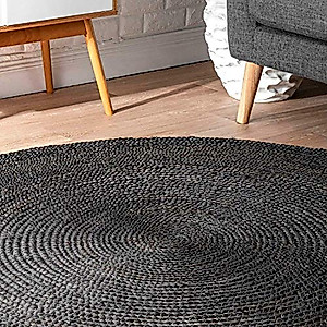 THE PIKKU INTERNATIONAL - Rug Round Natural Jute Hand Woven Braided Area Rug Black Color Carpet (132 x 132 Inch (11 Feet Round))