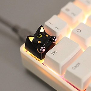 HFSECURITY 3D Resin White Purple Pink Black Cute Cartoon Cat Design Backlit Keycaps for Cherry Mx Switch Mechanical Gaming Keyboard (Blackcatkeycap)