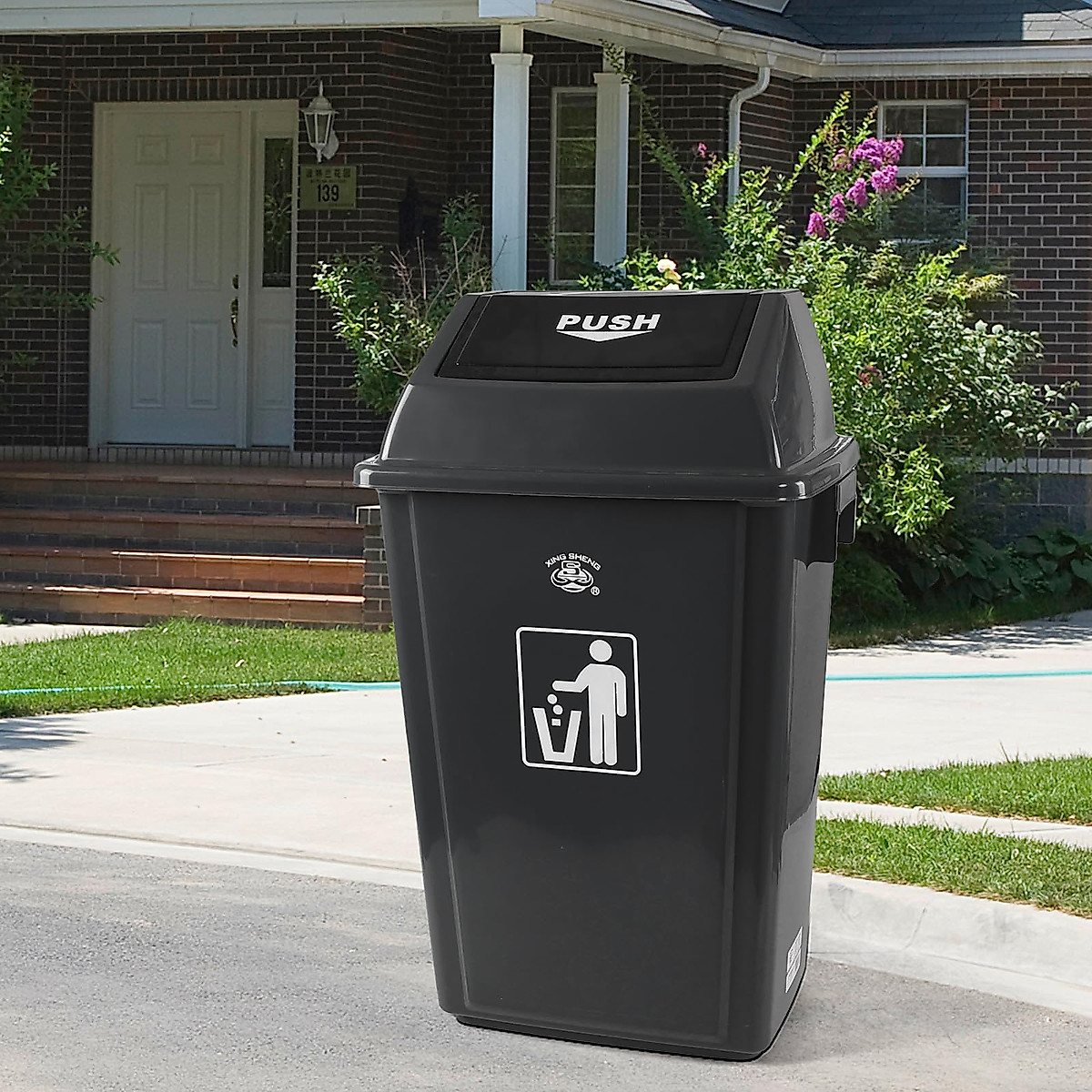 Obstnny 4 Packs Large Plastic Garbage Can, 60 L Swing Top Lid Trash Bin, Gray
