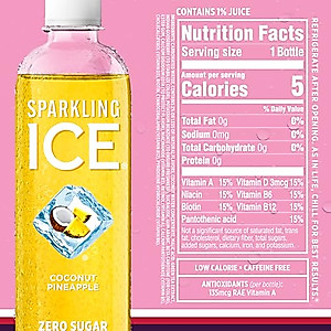 Sparkling Ice Pink Variety Pack, Flavored Sparkling Water, Zero Sugar, and Vitamins and Antioxidants, 17 fl oz, 12 count (Black Cherry, Peach Nectarine, Coconut Pineapple, Pink Grapefruit)