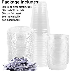 Zezzxu 50Pack 16 oz Clear Plastic Parfait Cups with Insert and Flat Lids (No Hole) Disposable Dessert Cups On the Go Parfait Conatiners for Yogurt Fruit Cereal Oatmeal Dips and Veggies