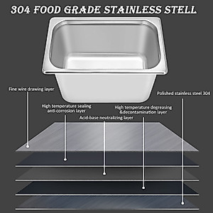 DatingDay 4 Packs Stainless Steel Hotel Pan,1/2 Size x 6" Deep，22 Gauge/0.7mm Thick Steam Table Pan Anti Jam Steam Table Pan with Lid,Stainless Steel Container (1/2 Size x 6" Deep)