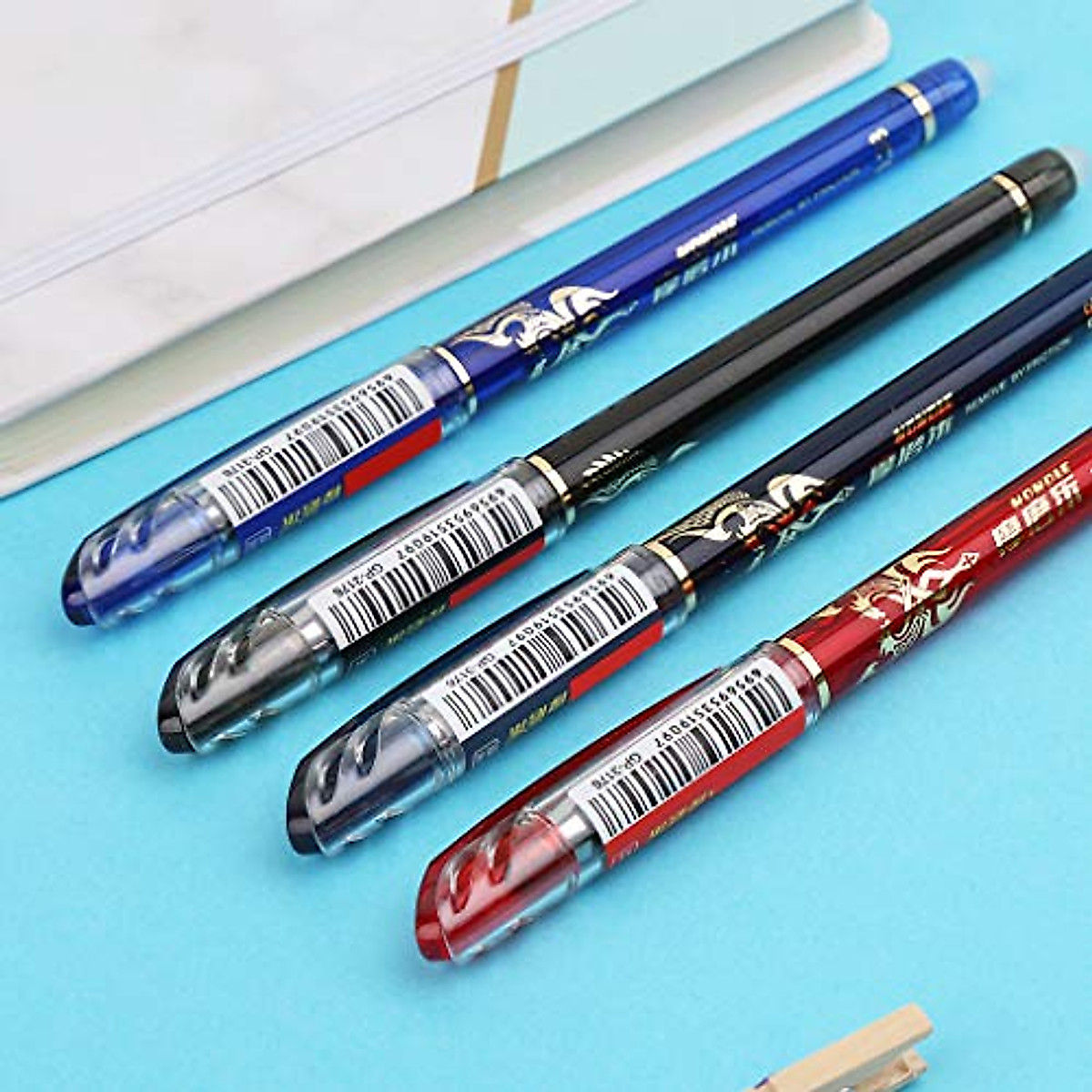 angwang 0.38mm Erasable Gel Pen with Blue Red Black Refills School Office Stationery Ink-Blue Colour