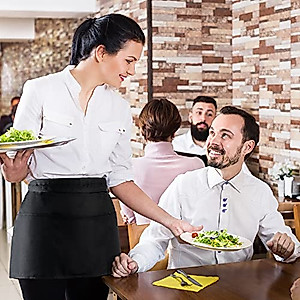 BOHARERS 2 Pack Waitress Apron With 3 Pockets - Black Server Aprons - Waiter Short Half Waist Servers Apron 12-inch