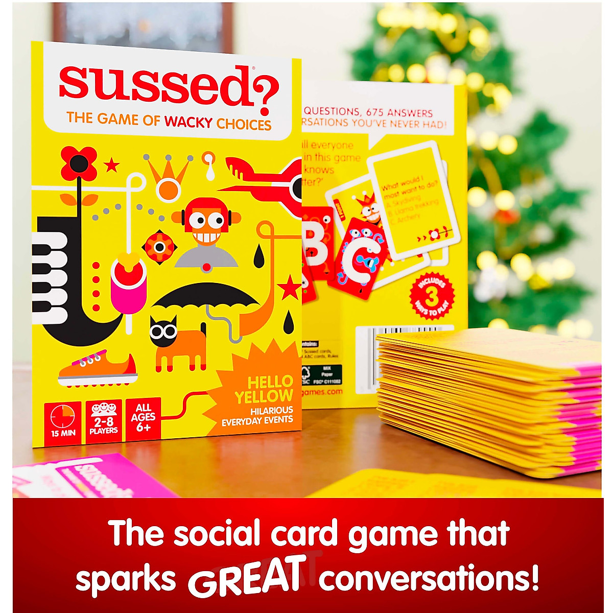 SUSSED The Wacky ‘What Would You Do?’ Social Card Game - Kids Stocking Stuffer & Family Travel Game - Fun & Easy to Play - All Ages 6 and Up - Hello Yellow Deck