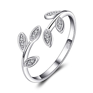 JewelryPalace Olive Leaf Cubic Zirconia Open Adjustable Rings, 14K White Gold Plated 925 Sterling Silver Rings for Women, Simulated Diamond Cuff Finger Thumb Band Ring