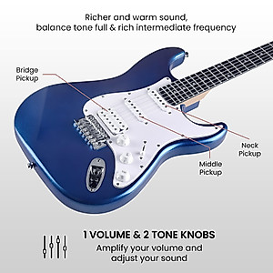 ADM Electric Guitar Beginner Kit 39 Inch Full Size Guitar Package with Amplifier, Bag, Strap, String, Tuner, Cable and Picks, Blue