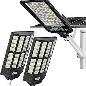 WYWNA 2PACK 6500W + 8000W Solar Street Lights Outdoor, Wide Angle Solar Parking Lot Lights Commercial Dusk to Dawn, Solar Lights Outdoor Motion Sensor Street Lights Waterproof