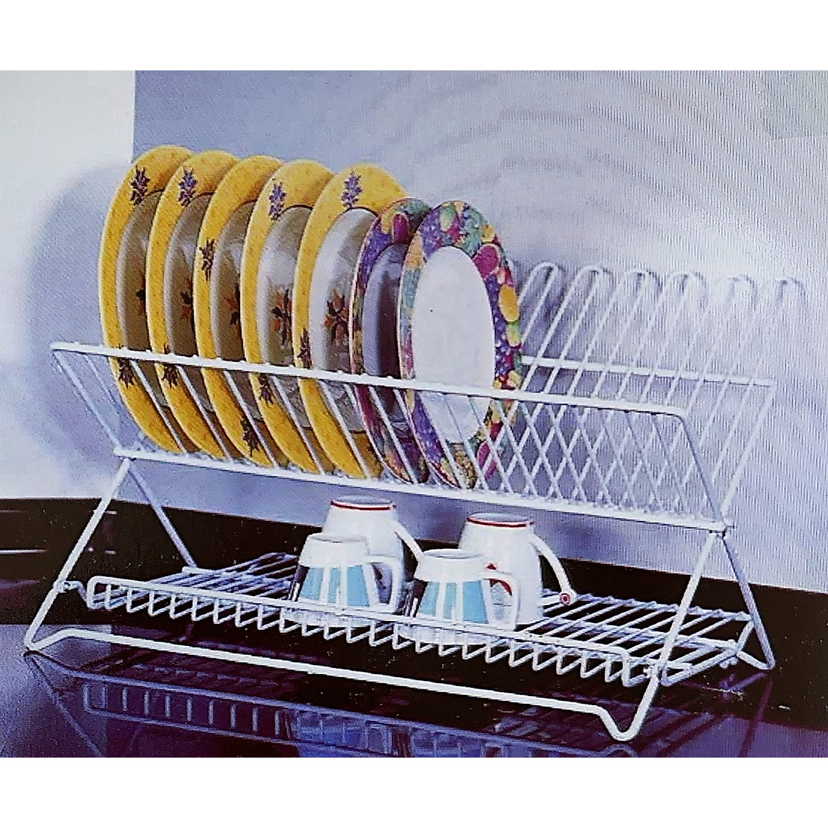 Rocky Mountain Goods Foldable Dish Drying Rack - Holds up to 8" Flat Plates and Cups - Sturdy Steel Construction - White - 18.25" Wide x 12.75" Deep x 11" High