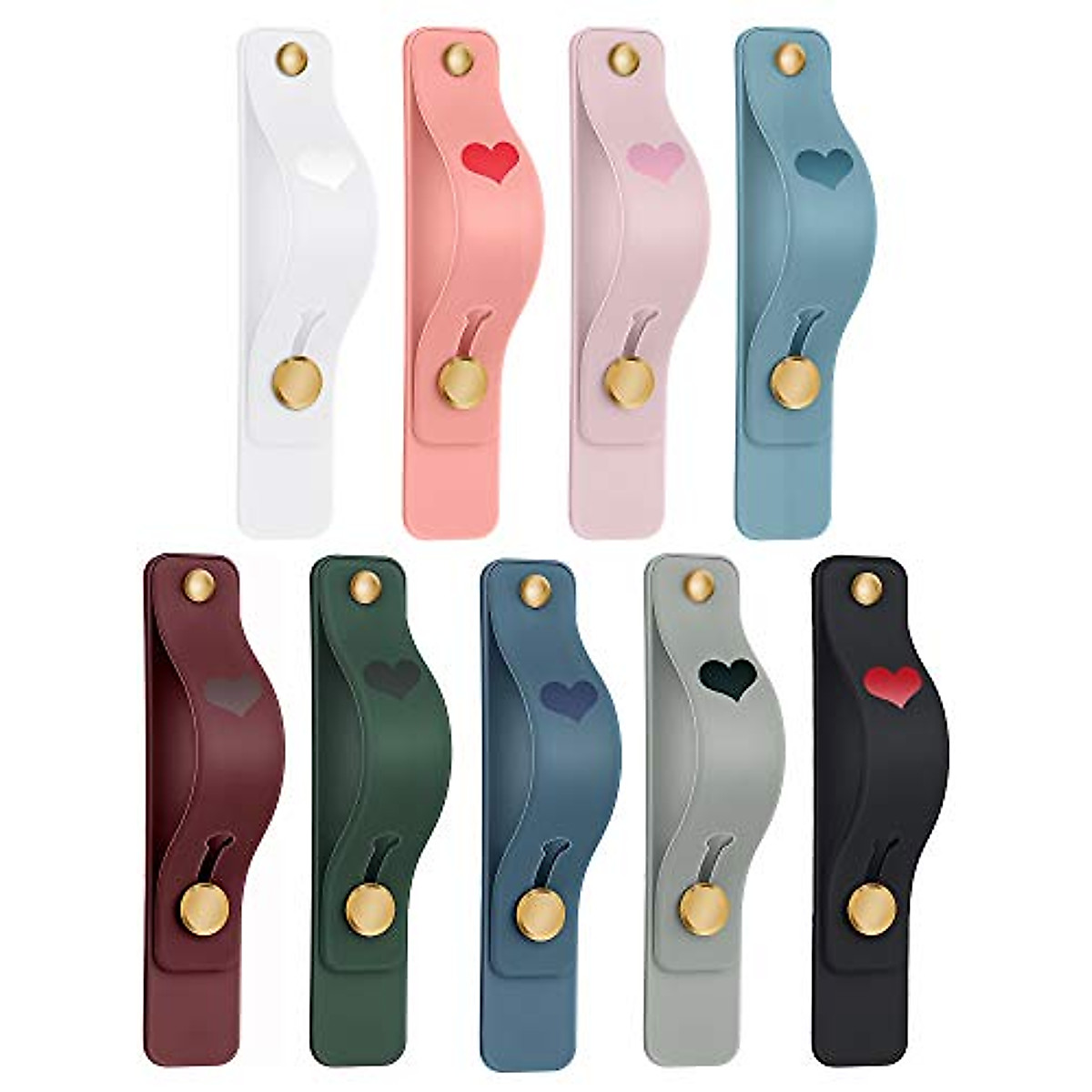 Weewooday 9 Pieces Phone Grip Holder Telescopic Finger Strap Phone Bracket Portable Phone Grips Band with Heart Pattern, Loop Finger Kickstand for Universal Cell Phones (Soft Colors)