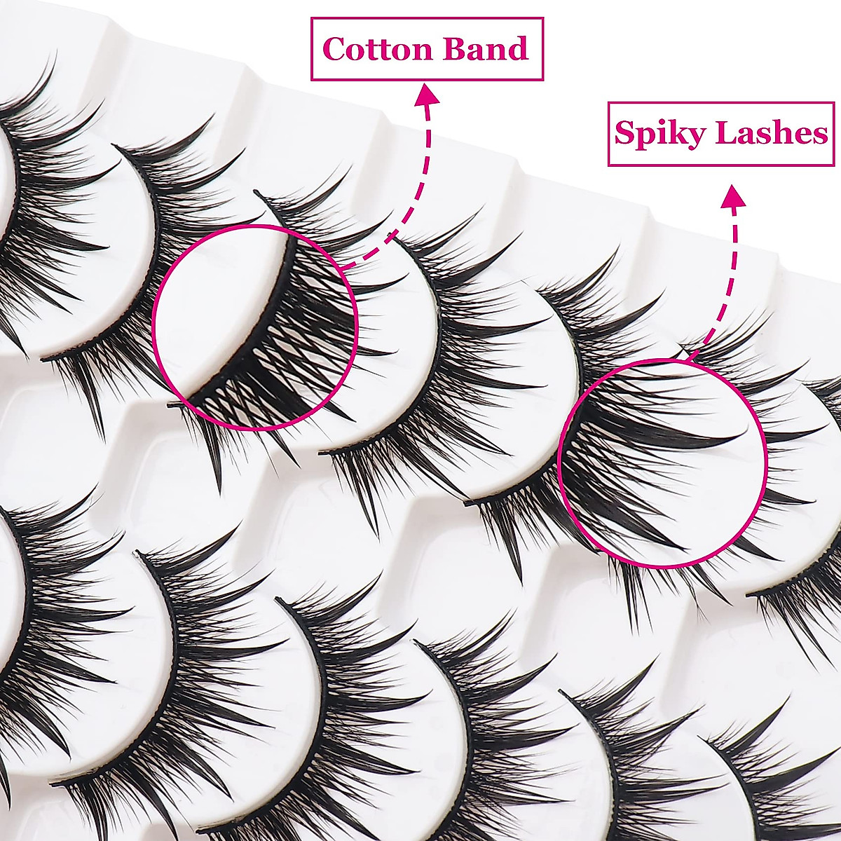 Losha Lashes Spiky False Eyelashes 16mm Wispy Manga Lashes Natural Wet Look 10 Pairs Reusable Fake Eye Lashes Pack (01)