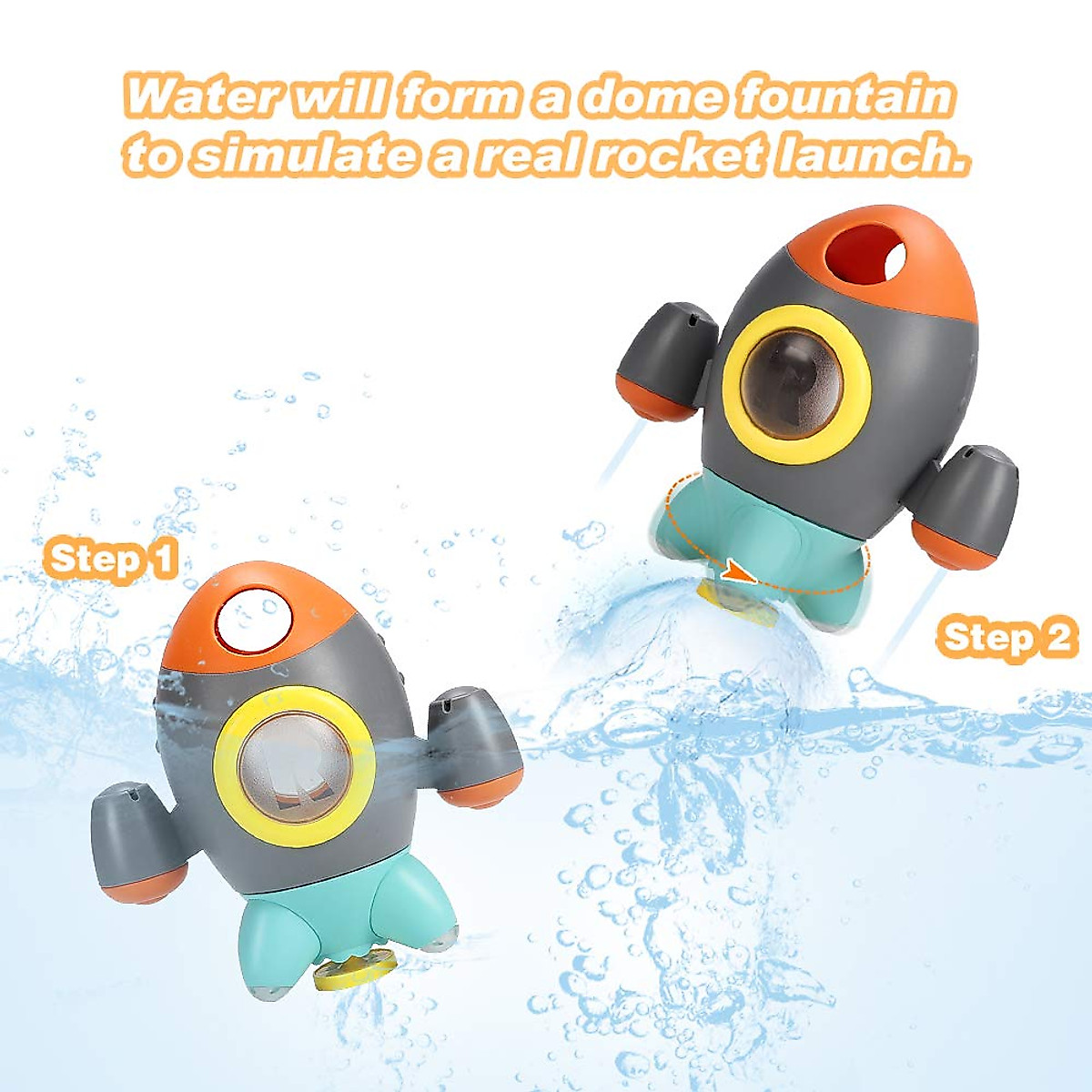 Elovien Baby Bath Toys, Space Rocket Shape Bathtub Toys for Toddlers, Spray Water Toys w/ Rotating Fountain, Bathroom Shower Toys for Infants Aged 18 Months 2 3 4 5 Years Old Kids Girls Boys