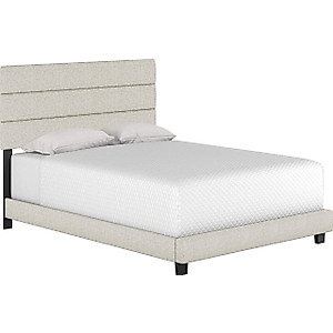 Boyd Sleep Ravenna Upholstered Platform Bed Frame Mattress Foundation with Tri-Panel Headboard and Strong Wood Slat Supports: Linen, White, Full