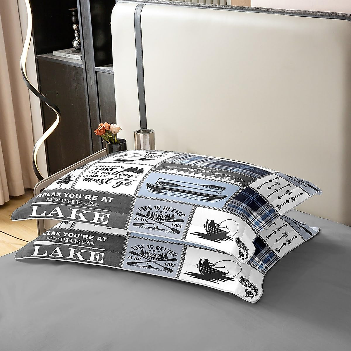 Rustic Farmhouse Style 100% Nature Cotton Duvet Cover King Size,Lake Theme Outdoor Camping Anchor Paddle Silhouette Super Soft Bedding Set,Seaside Cabin Wild Duck Comforter Cover Bedding 3 Piece