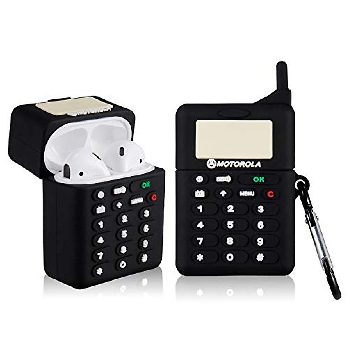 Mulafnxal for Airpod 1&2 Case, Cute Cartoon Unique Silicone Air pods Cover, 3D Funny Fashion Fun Cool Stylish Keychain Design Kits Soft Skin Shell Cases Boys Men Teens Kids for Airpods (Moto Phone)