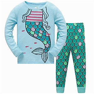 LitBud Girls Kids Chirstmas Mermaid Pajamas Sleepwears 2pcs Long Sleeves Pjs Nightwear Tops + Pants Sets for Girls Toddler Size 4-5 Years 5T Thanksgiving Gift