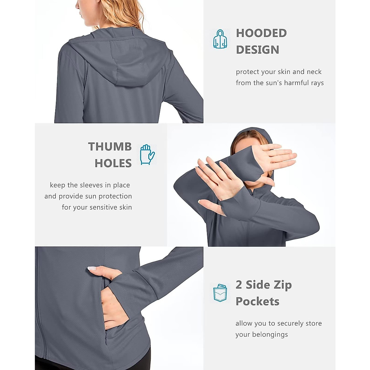 KEFITEVD UV Protection Shirts for Women Long Sleeve Activewear Tops Sun Protection Hoodie Shirt Jackets Fishing Shirts Dark Grey