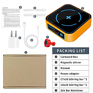 LVDALAB Magnetic Stirrer, Mini Magnetic Stir Plate with 4 Pcs Stir Bars and 1Retriever, 3000RPM Magnetic Stirrer Mixer Lab Stirrers, Max Capacity 2000ml, Brushless DC Motor 5 Gear Speed-Yellow