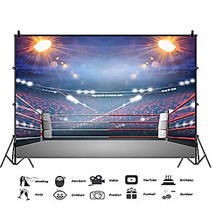 AOFOTO 6x4ft Wrestling Arena Backdrop Floodlight Blur Spectator Seats Sports Boxing Ring Ropes Background Man Boys Portrait Photo Shoot Child Kid Father's Birthday Decoration Photo Studio Props