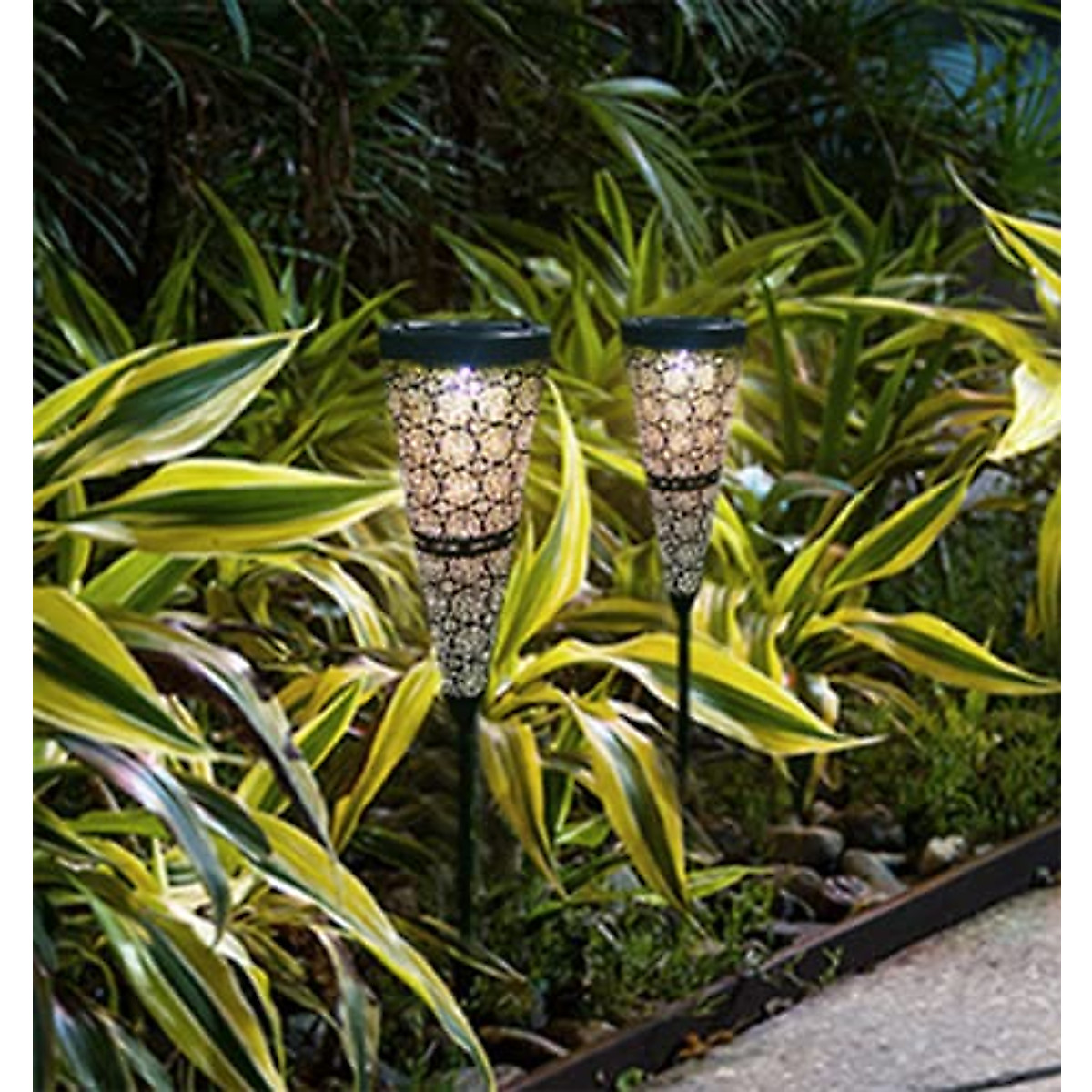 Solar Lights, Outdoor Garden Lanterns,Stake Lights Warm White, LED Waterproof Decorative Metal Light for Porch Garden Patio Backyard Courtyard Pathway 2 Pack