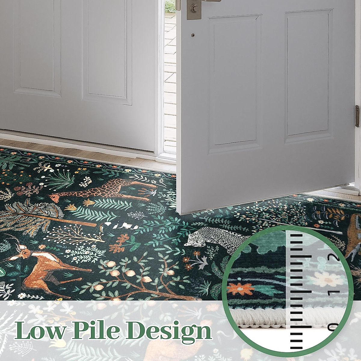 LEEVAN Jungle Area Rug Washable Christmas 6x9 Rug for Living Room, Low Pile Green Bedroom Rug Thick Abstract Animal Nursery Area Rug, Non Slip Carpet for Playroom