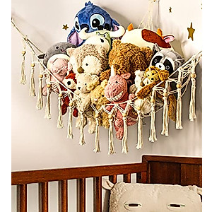 TCGPRO Stuffed Animal Storage - Stuffed Animal Hammock or Net Corner, Boho Stuffed Animal Holder with Tassels, Macrame Hanging Toy Organizer Ideas for Plush Display, Kids Room Bedroom Decor
