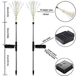 Rockabyee 2 Pack 120 Led Solar Firework Lights, 8 Modes Starburst Stake Lights, Outdoor Solar Garden Lights for Wedding Party Festival (Cool White)