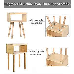 exilot Solid Wood Nightstand Mid-Century Modern Bedside Table Minimalist and Practical End Side Table, Natural Wood Color.
