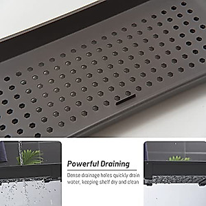 Expandable Caddy Bath Tray for Tub, Multifunctional Drain Bathtub Shelf with Non-Slip Extending Grip for Tub Against Wall, Kitchen Dish Drying, Tub Organizer with Foldable Storage Baskets