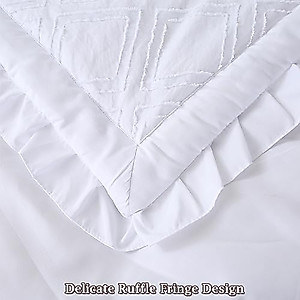 ZRNBAST 4-Piece White Toddler Bed Sets Tufted, 100% Microfiber Fluffy Toddler Comforter Set Tufts Ruffle Chic Bohemian for Girl Boy, Include Comforter, Flat Sheet, Fitted Sheet, Pillowcase (White)