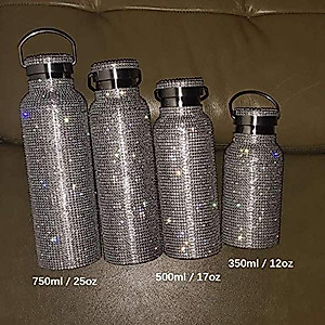 TRERS Diamond Water Bottle, Stainless Steel Insulated Water Bottle 121725oz, Glitter Water Bottles for Women Refillable Water Bottles for Women (Silver, 350ml12oz)