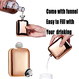 Hillside-Kit Booze Shot Flask- AB Crystal Lid Creative 304 Stainless Steel Wine Alcohol Liquor Flask for Women Girls Men Party Hand size Flask-6OZ
