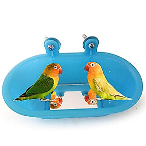 SHINYLYL Bird Bath with Mirror Toy Parrot Bathtub Bath Box Pet Parrot Budgie Parakeet Cockatiel Cage Water Shower Food Feeder Bird Cage Toy Accessory