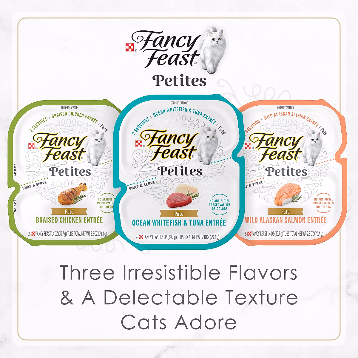 Purina Fancy Feast Gourmet Wet Cat Food Variety Pack, Petites Pate Collection, break-apart tubs, 48 servings - (Pack of 24) 2.8 oz. Tubs