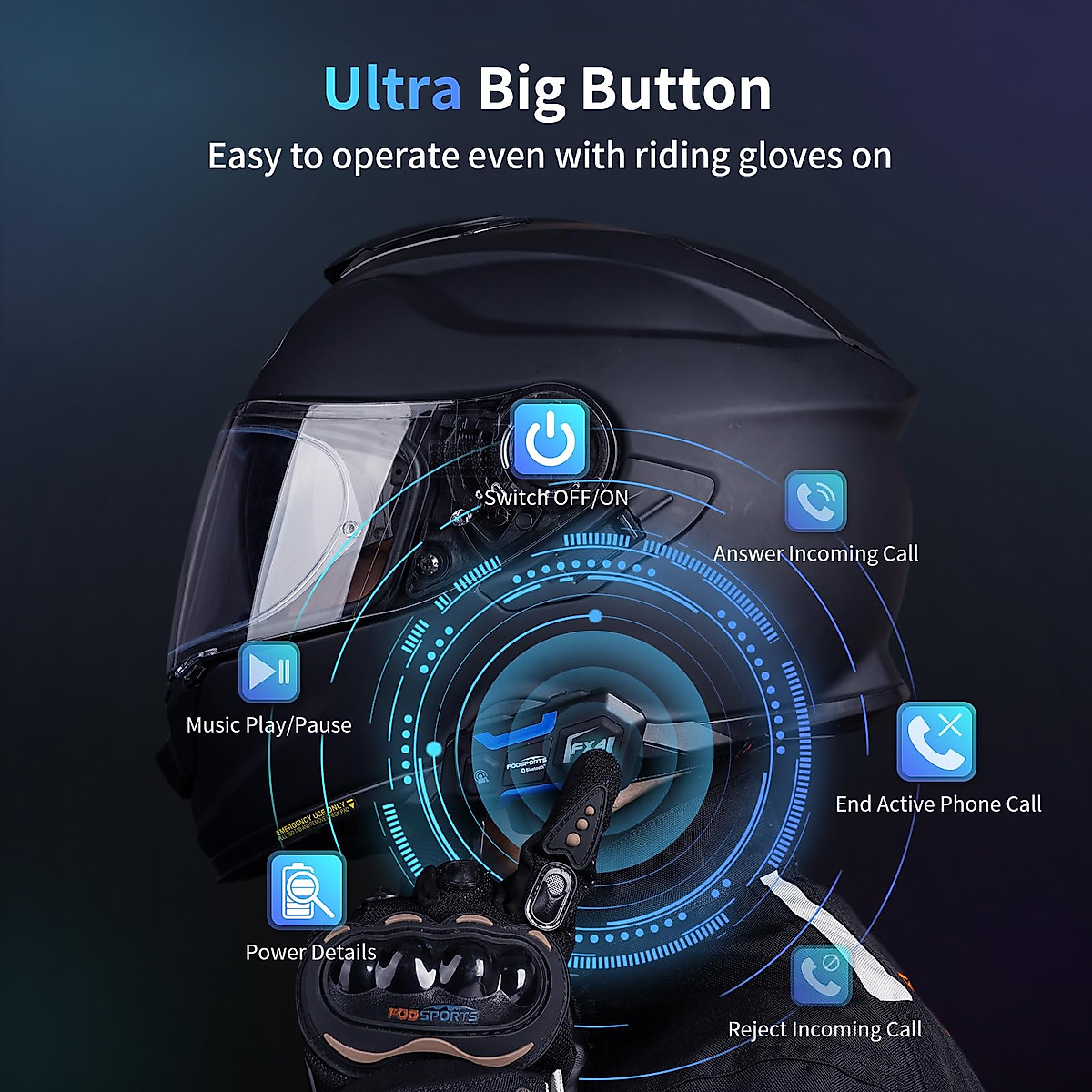 Fodsports Motorcycle Bluetooth intercom FX4 Pro 1200m Helmet Intercom,4 Riders Motorcycle Bluetooth Headset,Universal Bluetooth Helmet Headset,Helmet Communication System FM/Hard &Soft Mic/2Pack