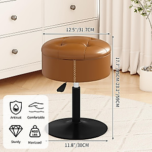 ACEQLYT® Modern Minimalist Vanity Stool with Hidden Storage, Adjustable Vanity Chair for Makeup Room, 300lb Load Capacity Ottoman Makeup Chair for Vanity Desk Bedroom Bathroom, Brown Leather