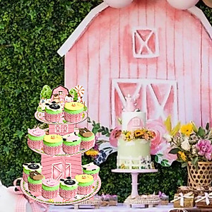 Pink Farm Animals Cupcake Stand 3 Tiers Farm Birthday Party Tower Barnyard Party Stand Holder Farm Animals Party Decorations for Farmhouse Baby Shower Supplies