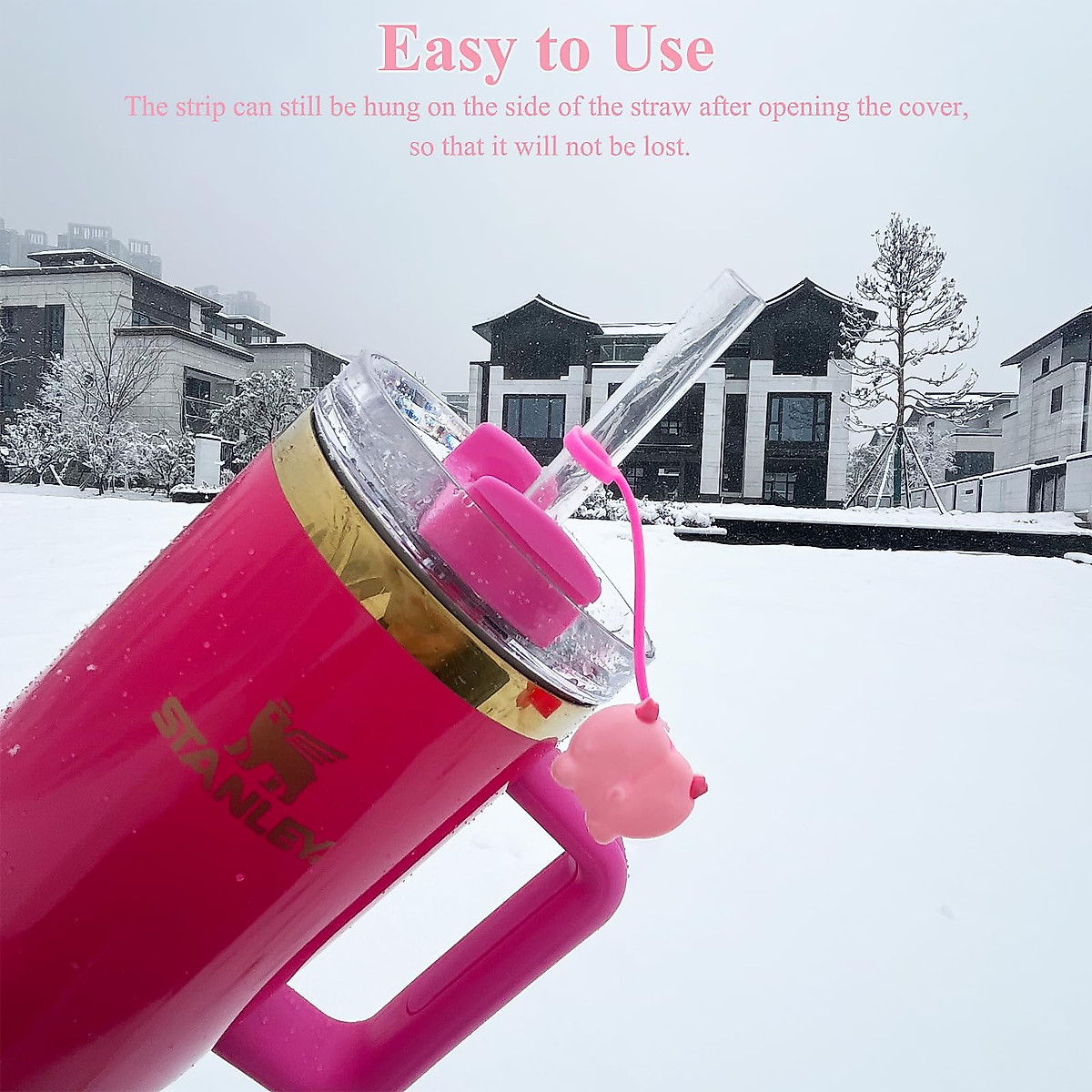Amreich Cute Pig Straw Cover Cap for Stanley Cup, 4 PCs Pink Straw Toppers Dust-proof Silicone Straw Cover for Water Bottle 30 40 Oz Tumblers Accessories for Home Office Use