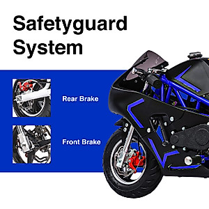 FRP 50cc 2 Stroke Pocket Bike 01, EPA Approved Mini Bike for Kids, Gas Pocket Bike W/Strong Dual Brake, Racing Rocket Max Speed 20 Mph, Realistic Mini Motorcycle Max Weight 165 LB