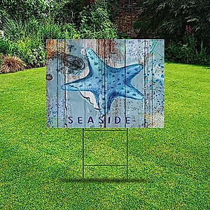 Nautical Beach Ocean Theme Underwater Starfish Yard Lawn Sign 18x24 Inch Summer Sea Animals Plants Personalized Yard Sign for Rent House Party Supplies Décor