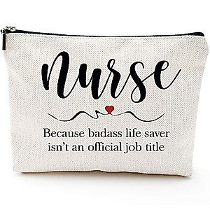 Because Bad*ss Life Saver isn't an Official Bob Title-Nurse Gifts,Nursing Student Gifts for Women,Nurse Practitioner Gifts,Best Nurse Ever, Waterproof Cosmetic Bag