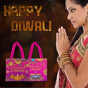 20 Pcs Happy Diwali Favor Bags,Treat Candy Goodie Gift Non-woven Bags Reusable for Happy Diwali Party Supplies Festival of Lights Day Gift Packs Snacks Candy Bags Happy Diwali Party Decorations