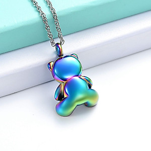 Cremation Jewelry Urn Nekclaces for Ashes for Women Gilrs Teddy Bear Keepsake Memorial Necklace for Human Pet Baby Ashes,Rainbow