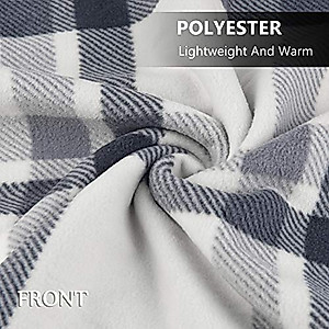 forestfish Fleece Wearable Blanket, Plaid Lap Blanket Comfy Poncho Throw With Buttons For Bed Sofa Office, Grey-White