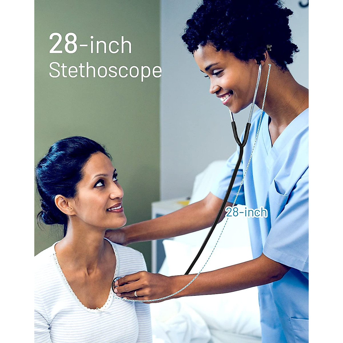 FriCARE Dual Head Stethoscope - Stethoscopes for Nurses, Medical Nursing Students, Paramedics/EMT/LVN/VNA Backup - FSA/HSA Eligible Estetoscopio, Smooth Black Tube, Stainless Steel Chestpiece